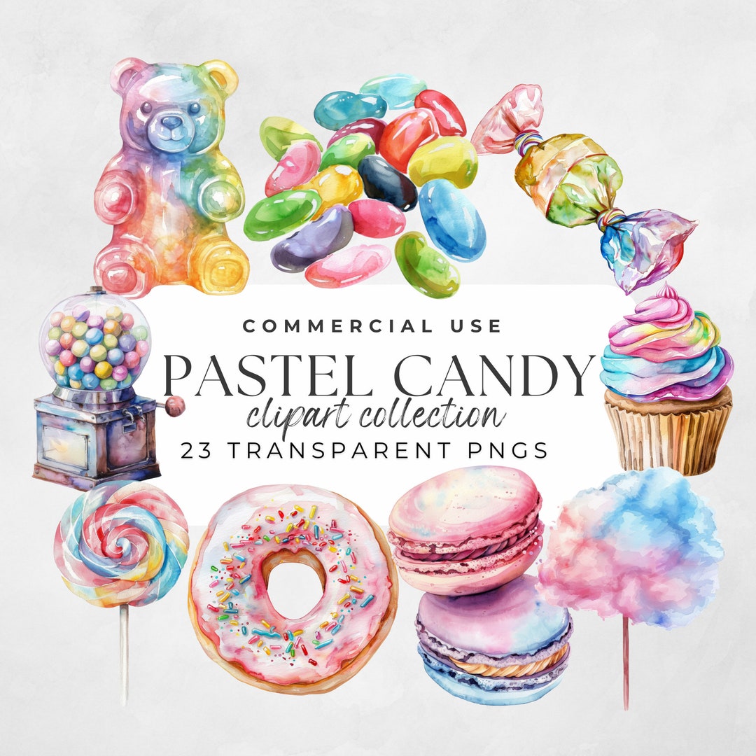 Watercolor Pastel Candy, Lollipop Clipart, Dessert Clipart, Sweets ...