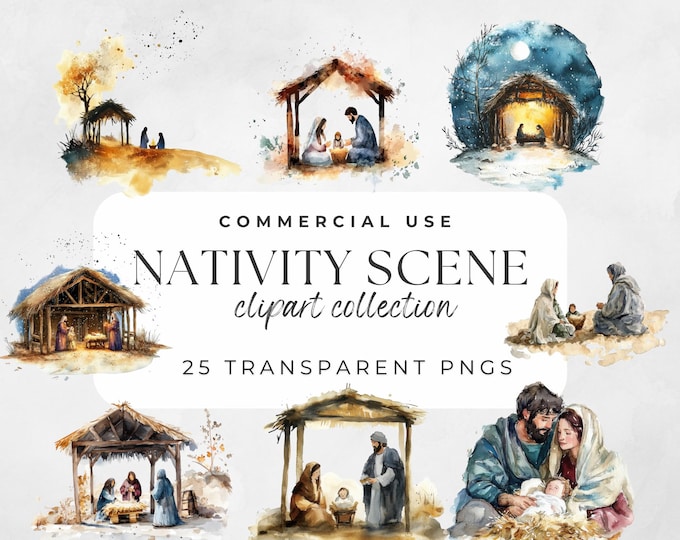 Nativity Clipart Set – Christmas Story PNG Bundle, Holy Family, Wise ...