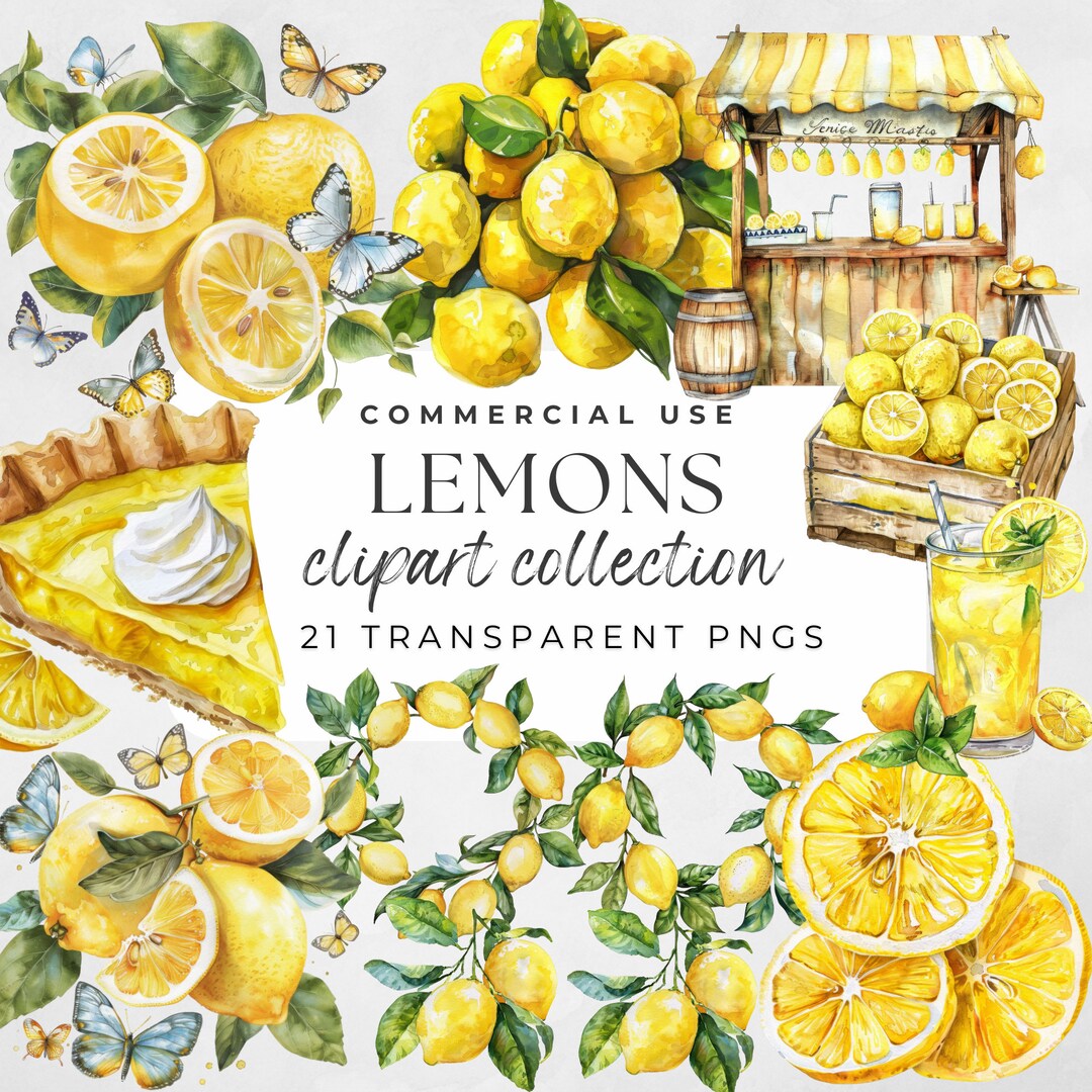 Watercolor Lemons Clipart, Lemonade Clipart, Citrus Fruit Clipart ...