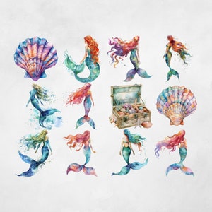 Mermaid Watercolor Clipart Mermaid Tail Printable Art Decor for Mermaid ...