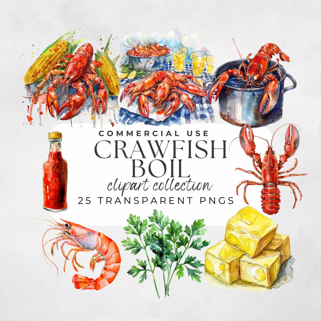 Crawfish Clipart Watercolor Seafood Clipart Shrimp Clipart Seafood ...
