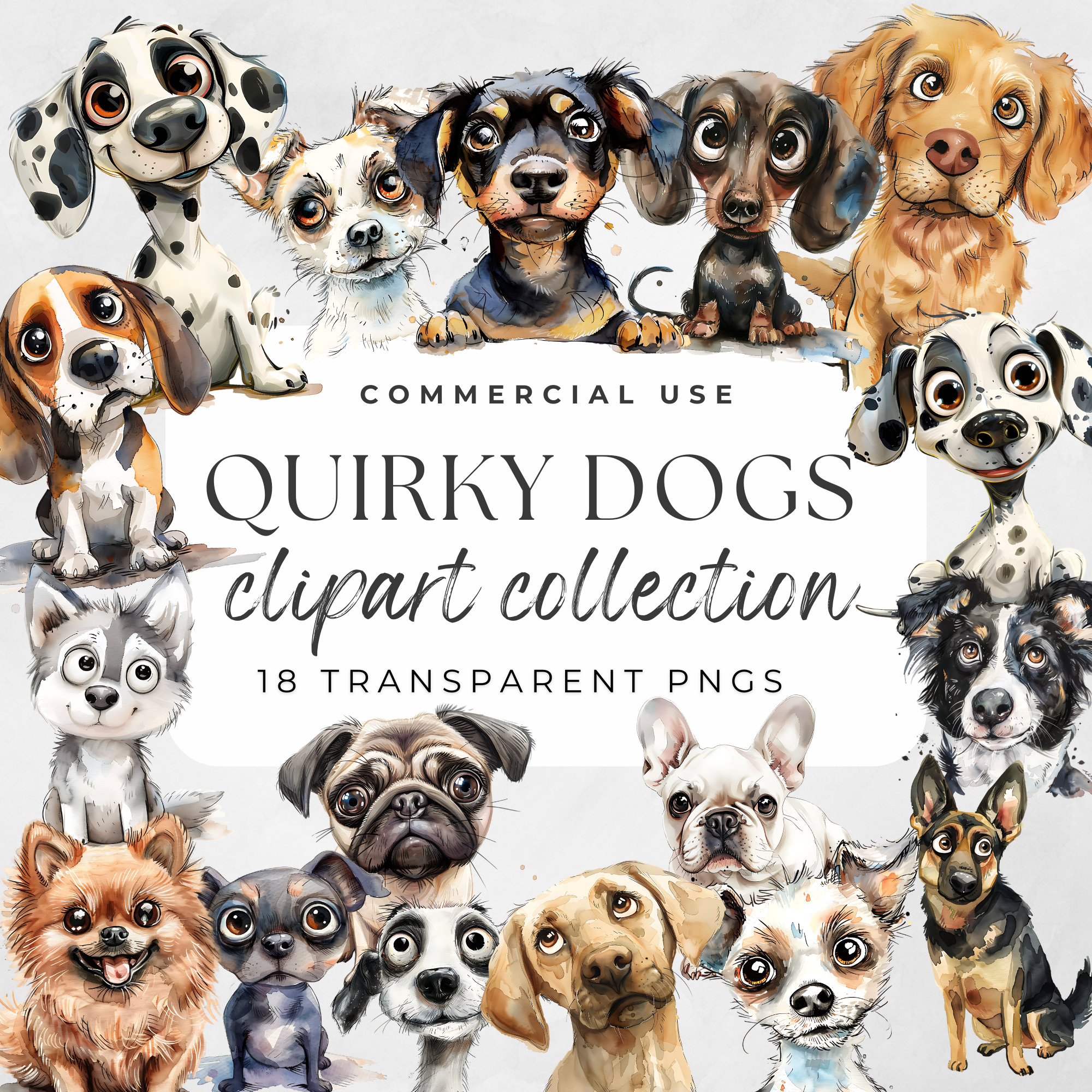 Quirky Dog Clipart, Funny Dog Clipart, Quirky Dog PNG, Whimsical Dogs ...