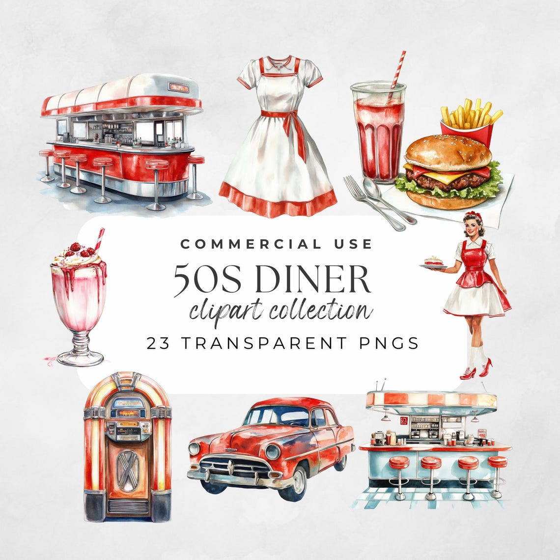 50S Retro Diner Clipart Vintage Clipart Mid Century Modern 1950S Diner ...