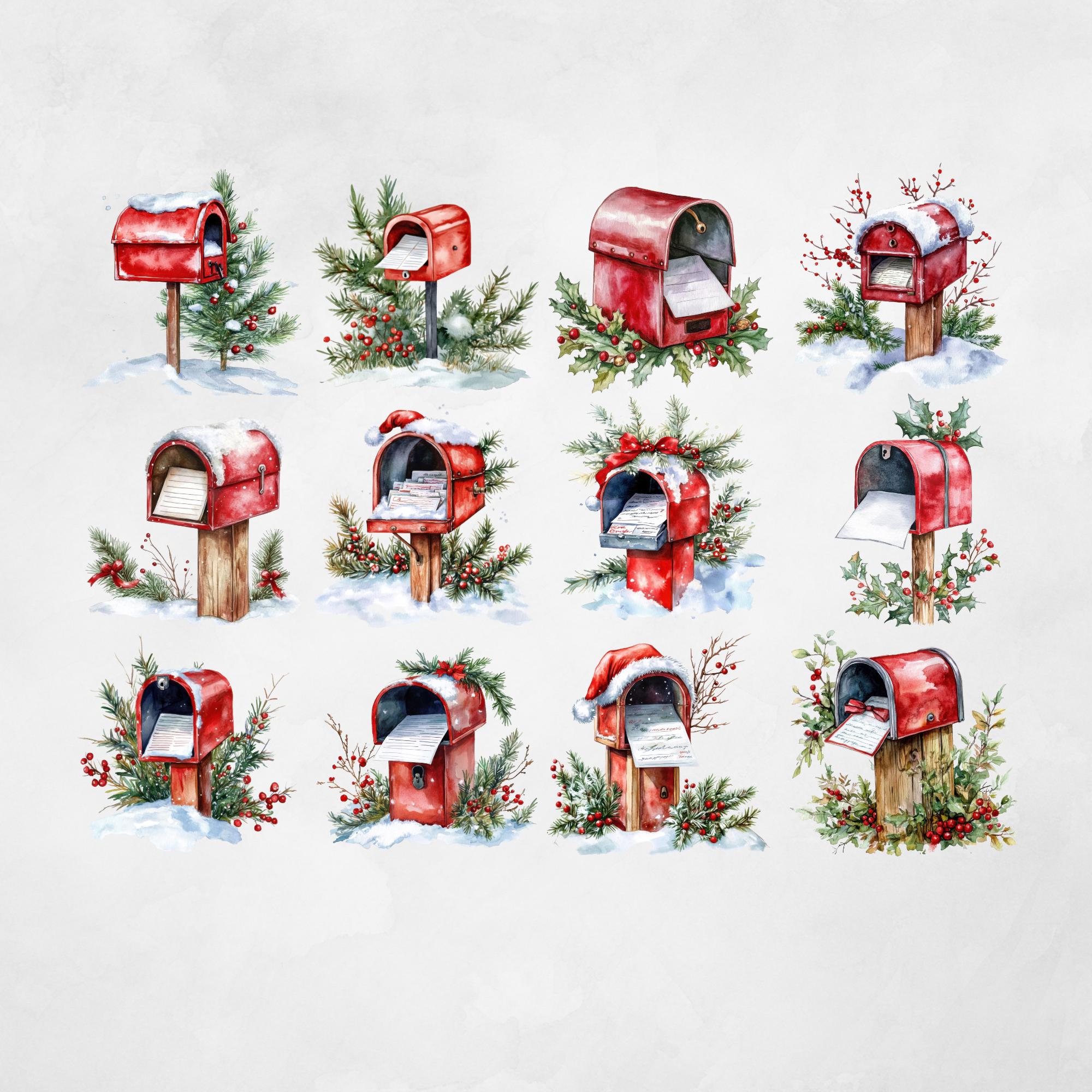 Christmas Mailbox Clipart Watercolor Clip Art Christmas Holiday Clipart ...