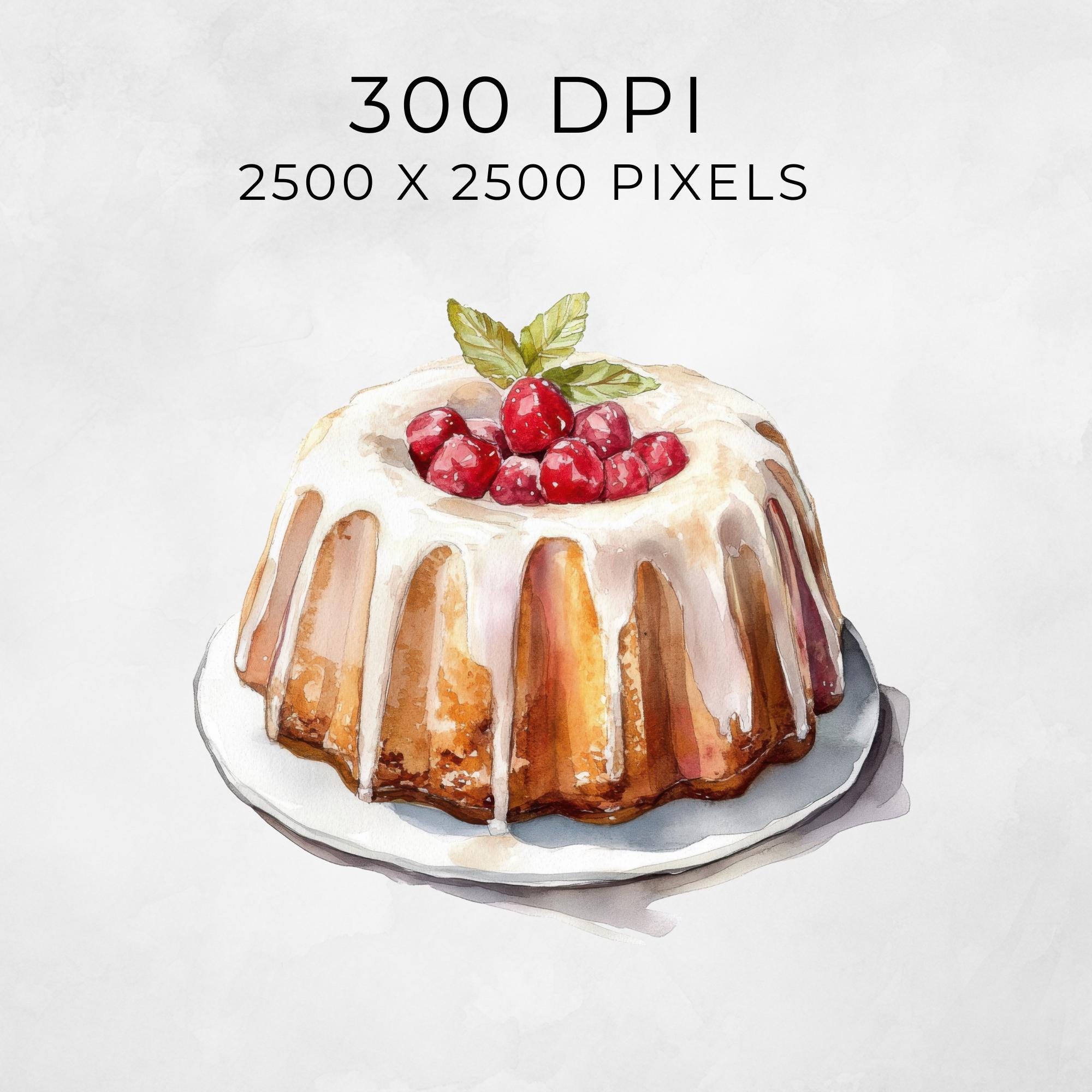 Bundt Cake Clipart, Bundt Cake Clip Art, Watercolor Dessert, Bake Sale ...