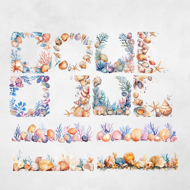 Seashell Border Clipart, Seashells Watercolor, Seashell Borders Png ...
