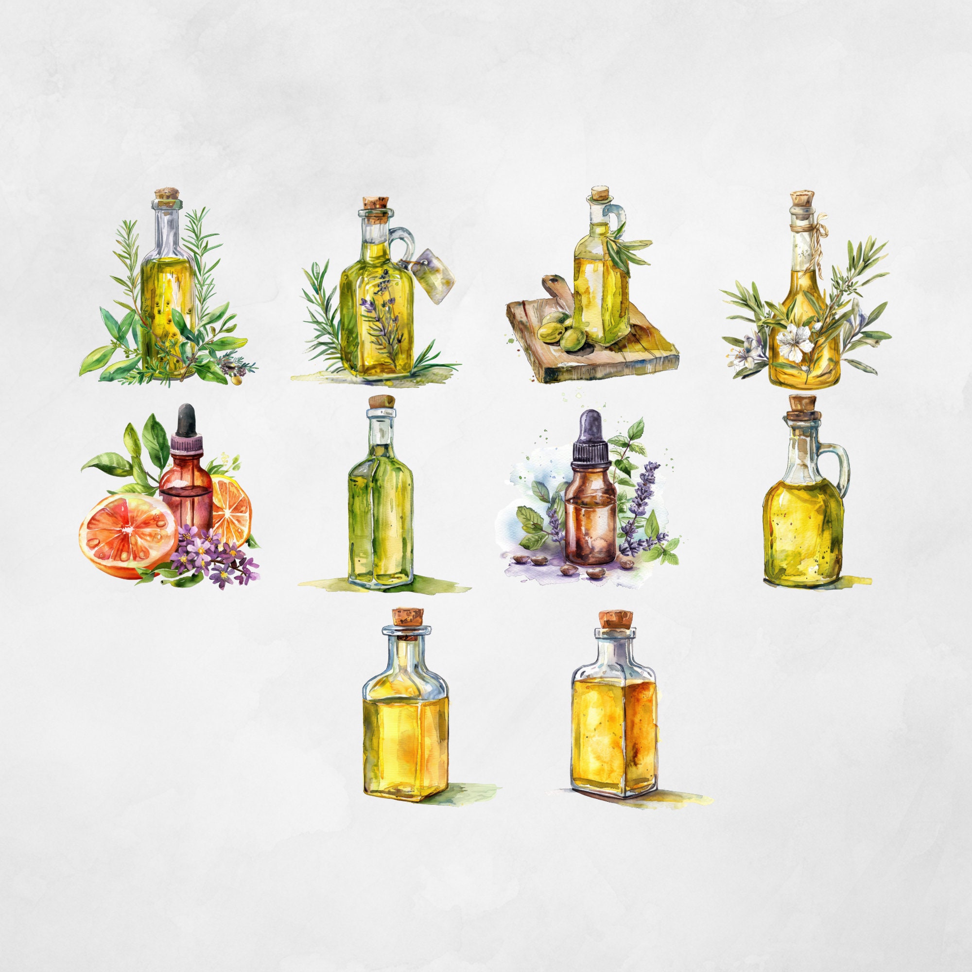 Olive Oil Clipart, Oil Bottle Clipart, Essential Oil Bottle, Watercolor ...