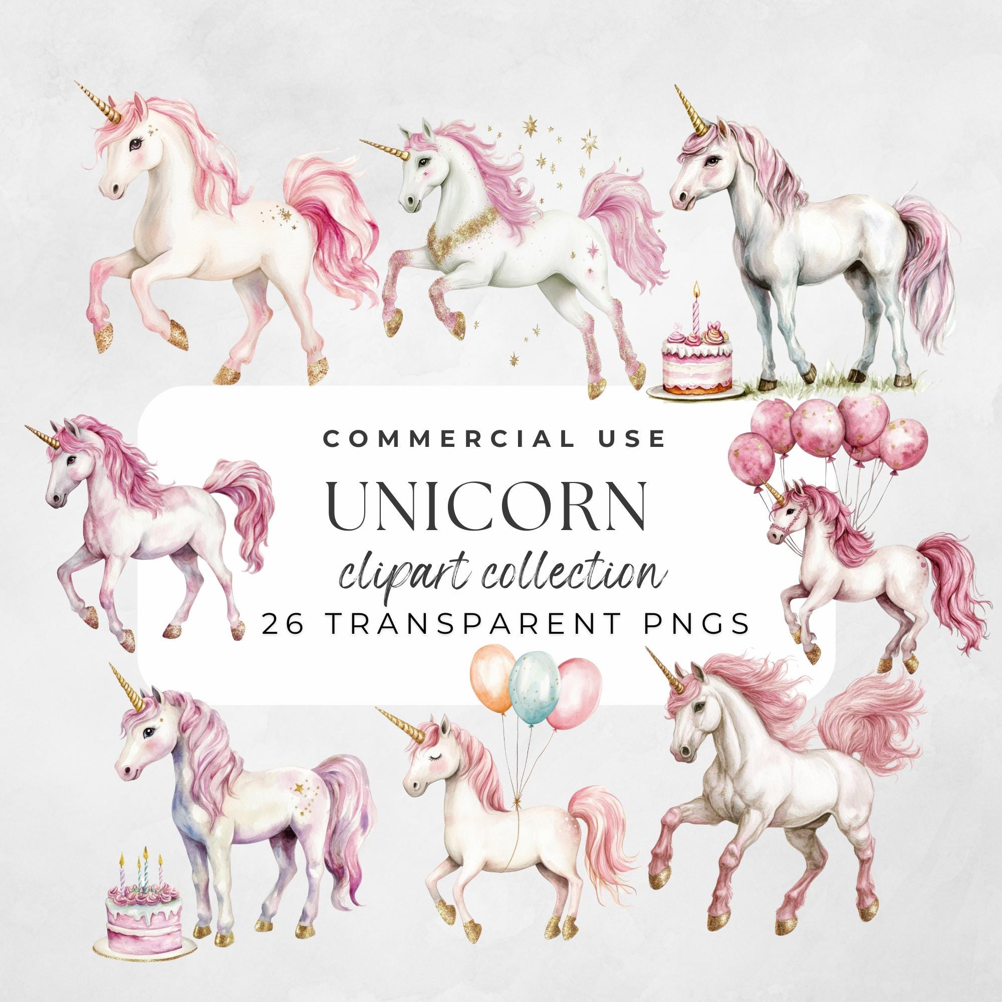 Birthday Unicorn, Unicorn Clip Art, Rainbow Unicorn, Watercolor Unicorn ...
