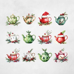 Tea Party Clipart, Christmas Clipart, Christmas Teapot, Vintage Teapot ...