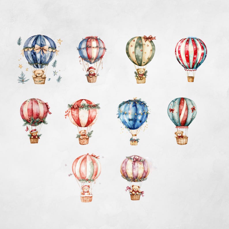 Christmas Hot Air Balloon Clipart Bear Baby Shower Watercolor Png Teddy ...