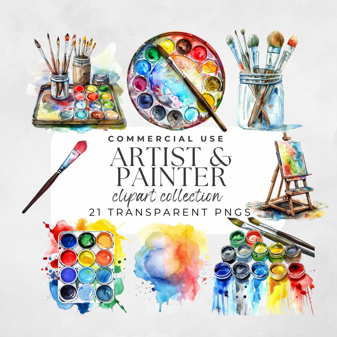 Paint Brush Clipart, Art Supplies Clipart, Artist Clipart, Watercolor ...
