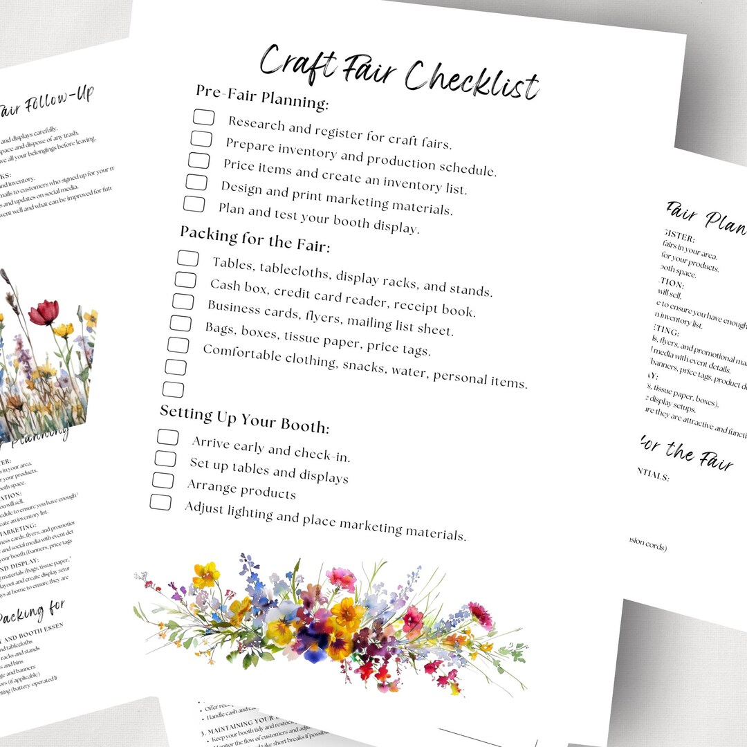 Craft Fair Checklist, Craft Show Planner, Craft Fair Planner, Craft ...