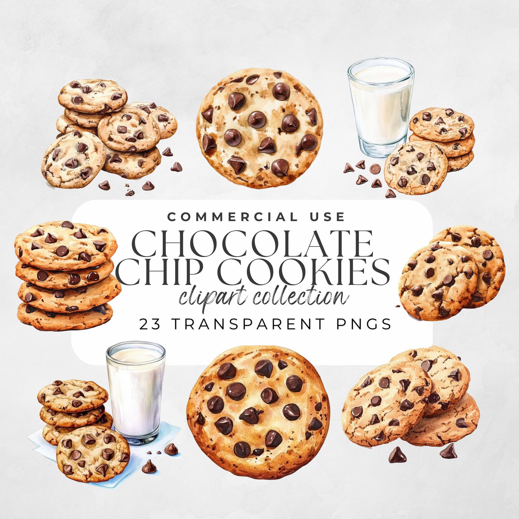 Chocolate Chip Cookies Clipart, Baking Clipart, Cookie PNG, Watercolor ...