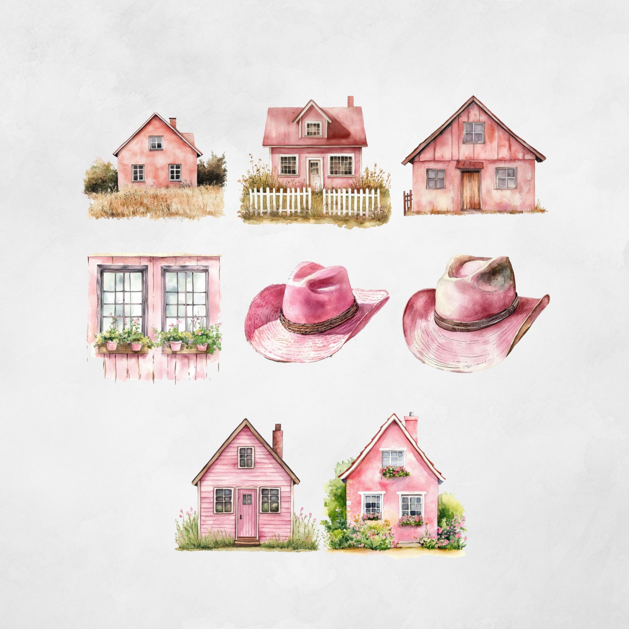 Pink Farm House Clipart Farm House Clipart Watercolor ...