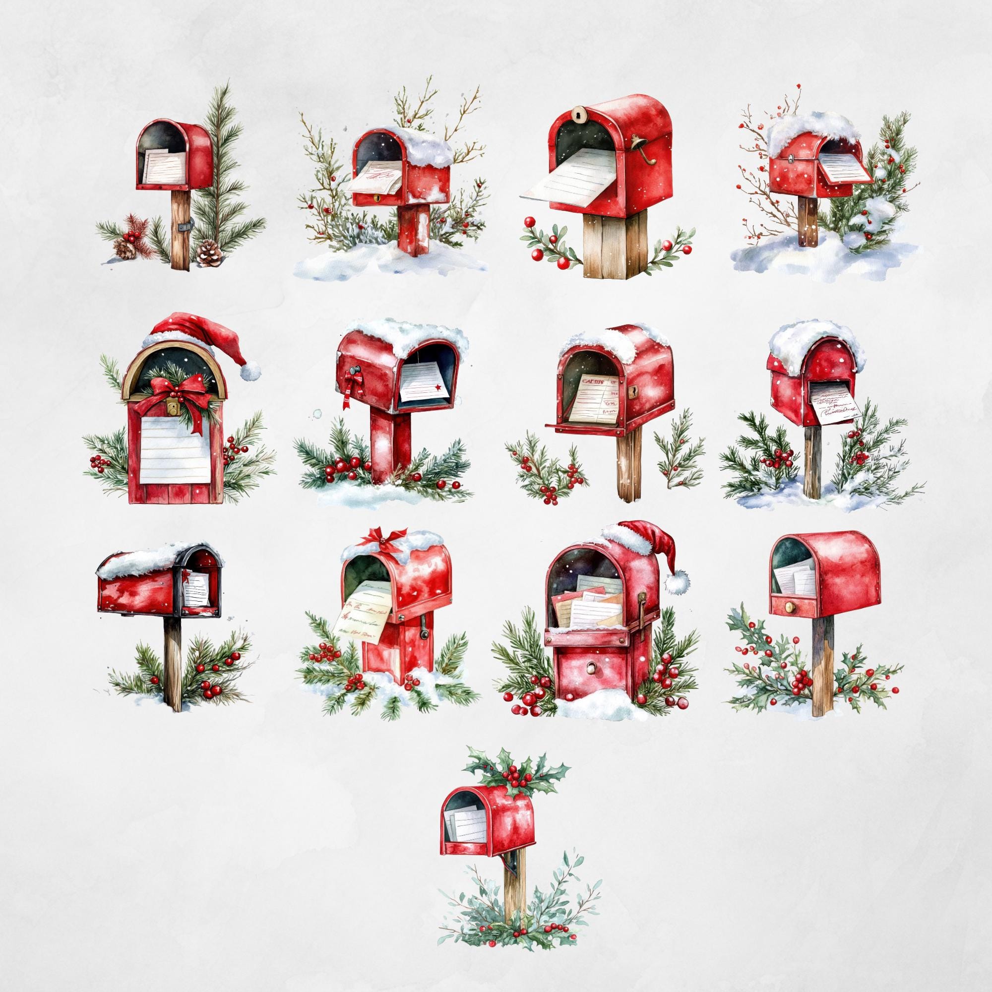 Christmas Mailbox, Christmas Clipart, Watercolor Clipart, Christmas ...