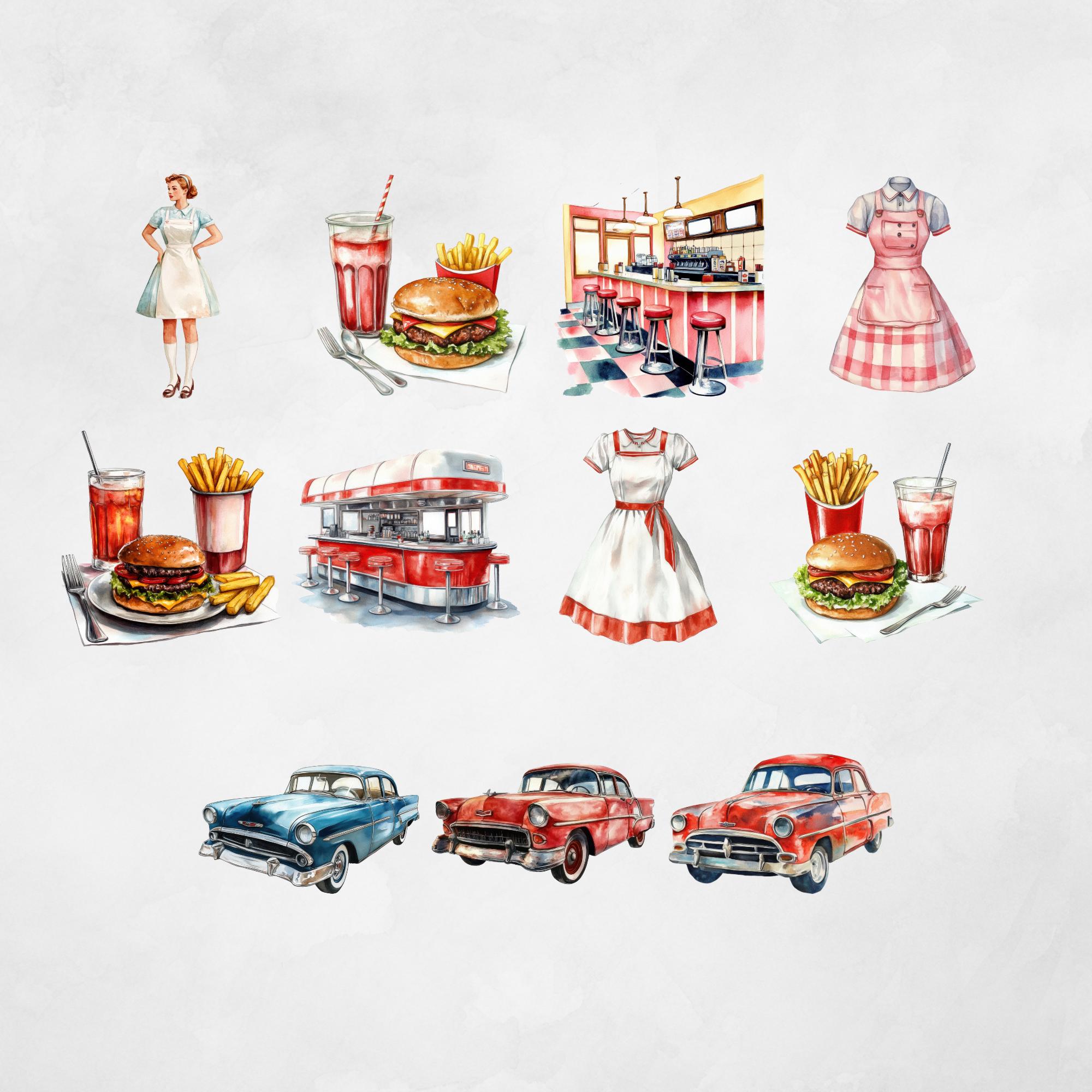 50S Retro Diner Clipart Vintage Clipart Mid Century Modern 1950S Diner ...