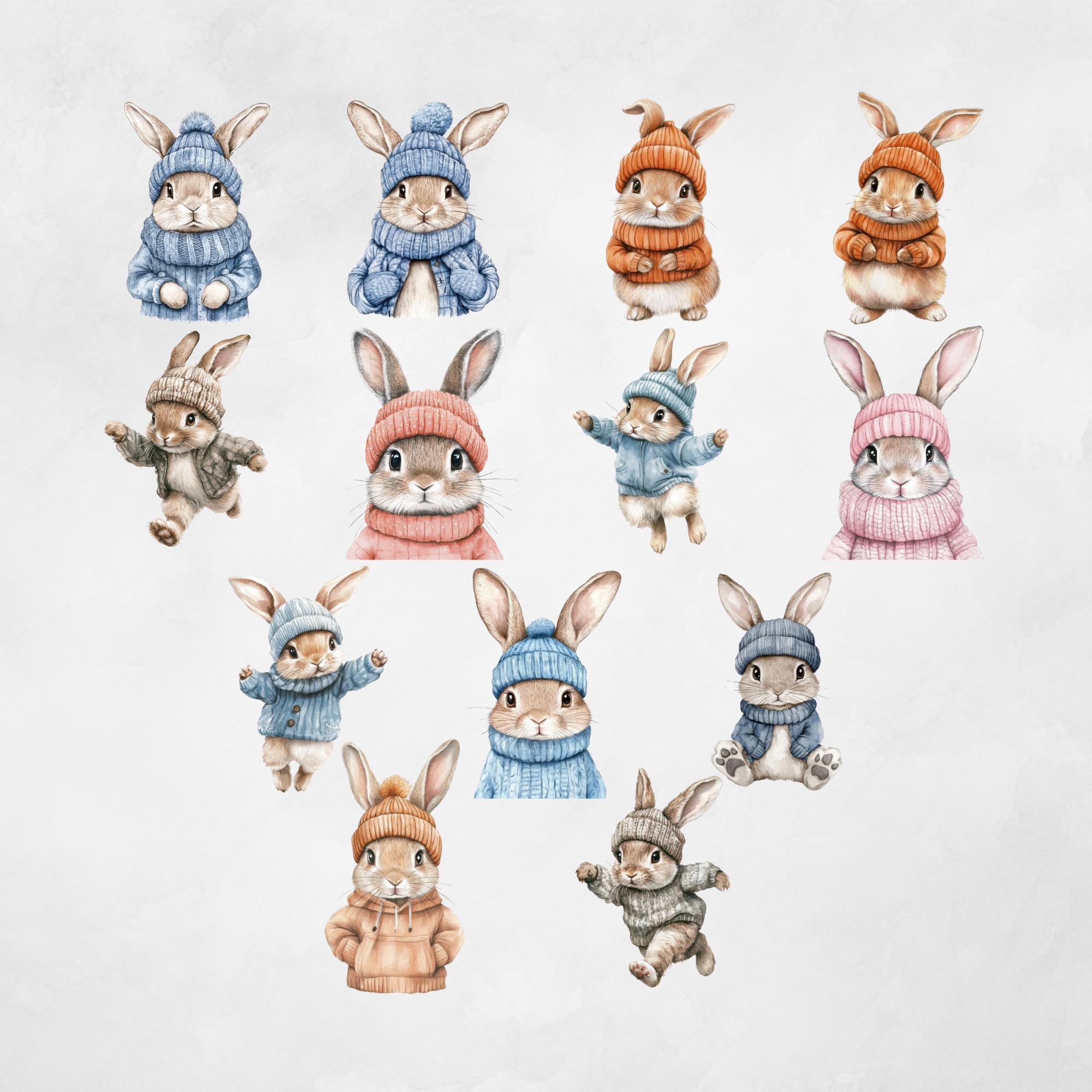 Christmas Rabbit Clipart Watercolor Clipart Winter Bunny Clipart ...