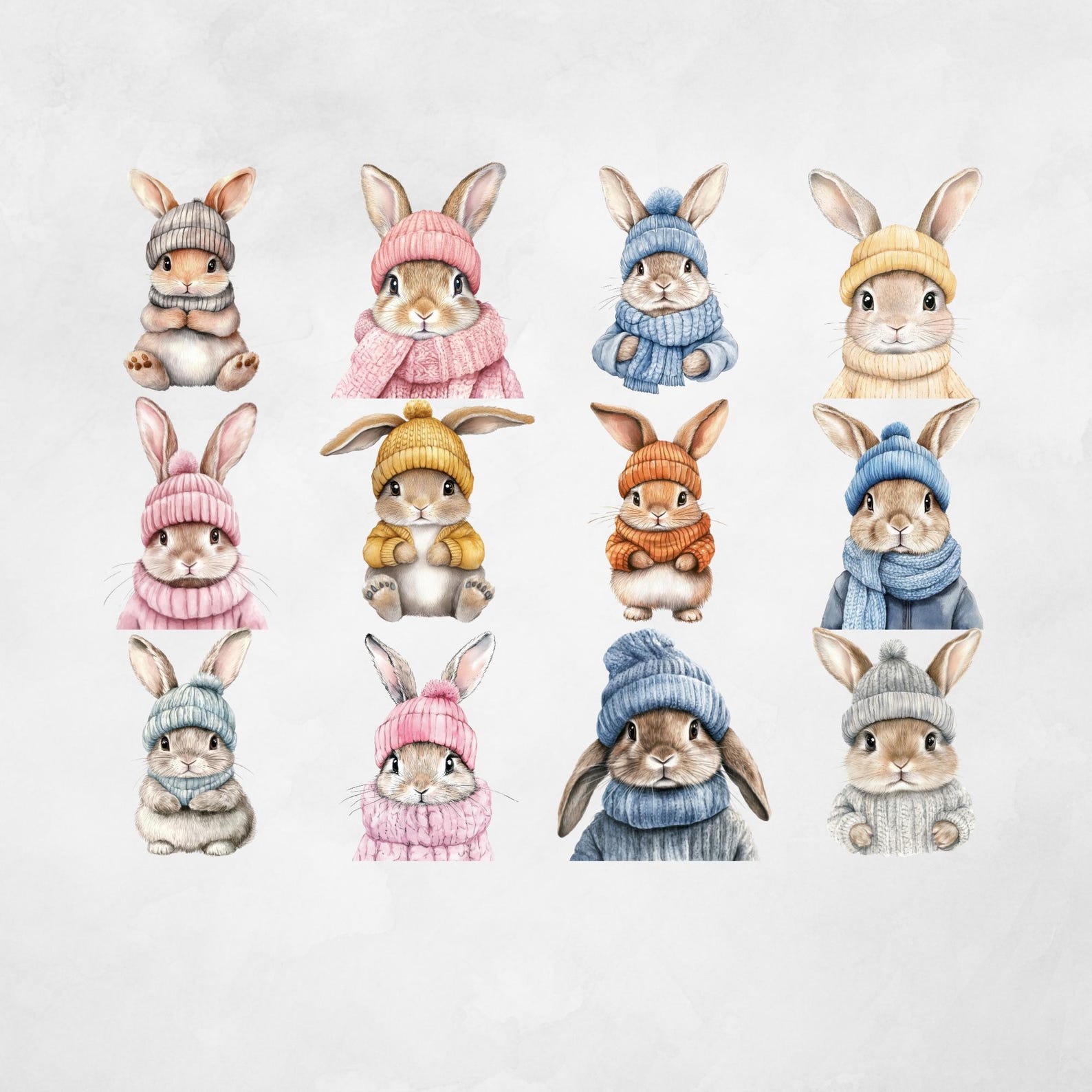 Christmas Rabbit Clipart Watercolor Clipart Winter Bunny Clipart ...