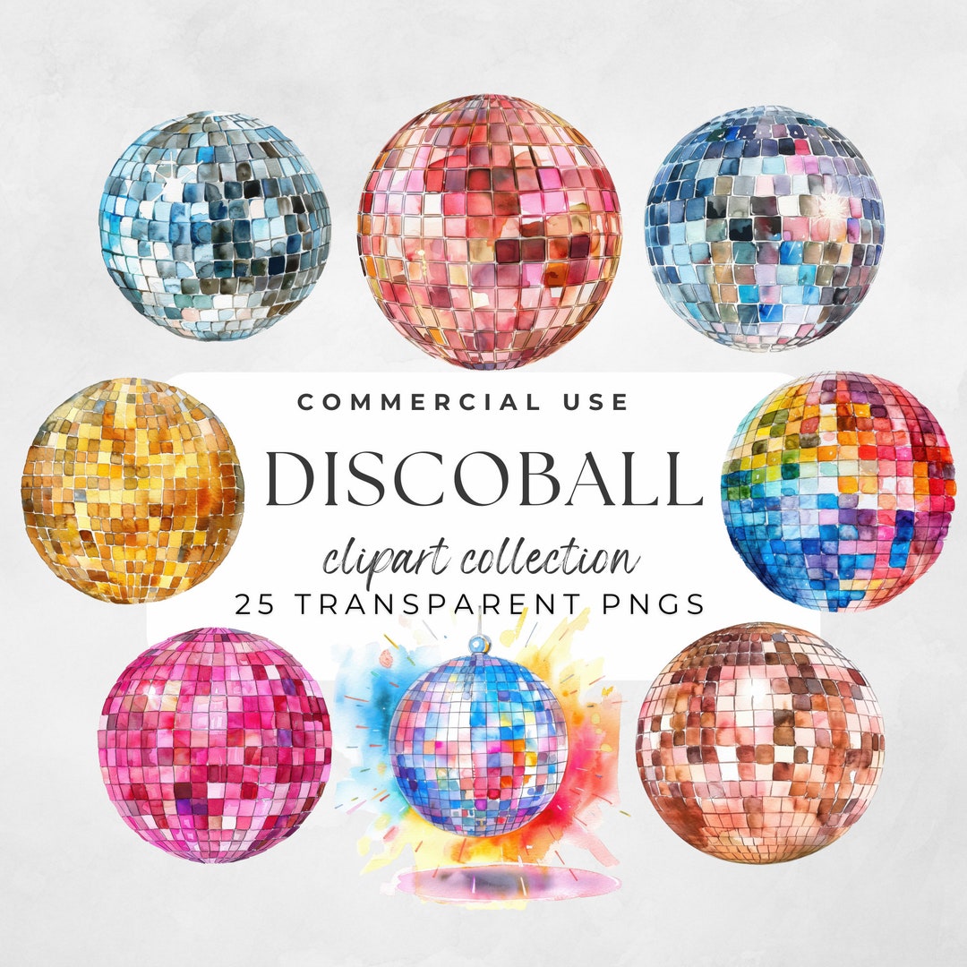 Disco Ball Clipart, Watercolor Clipart, Disco Party Decor, Retro Disco ...