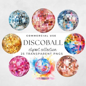 Disco Ball Clipart, Watercolor Clipart, Disco Party Decor, Retro Disco ...