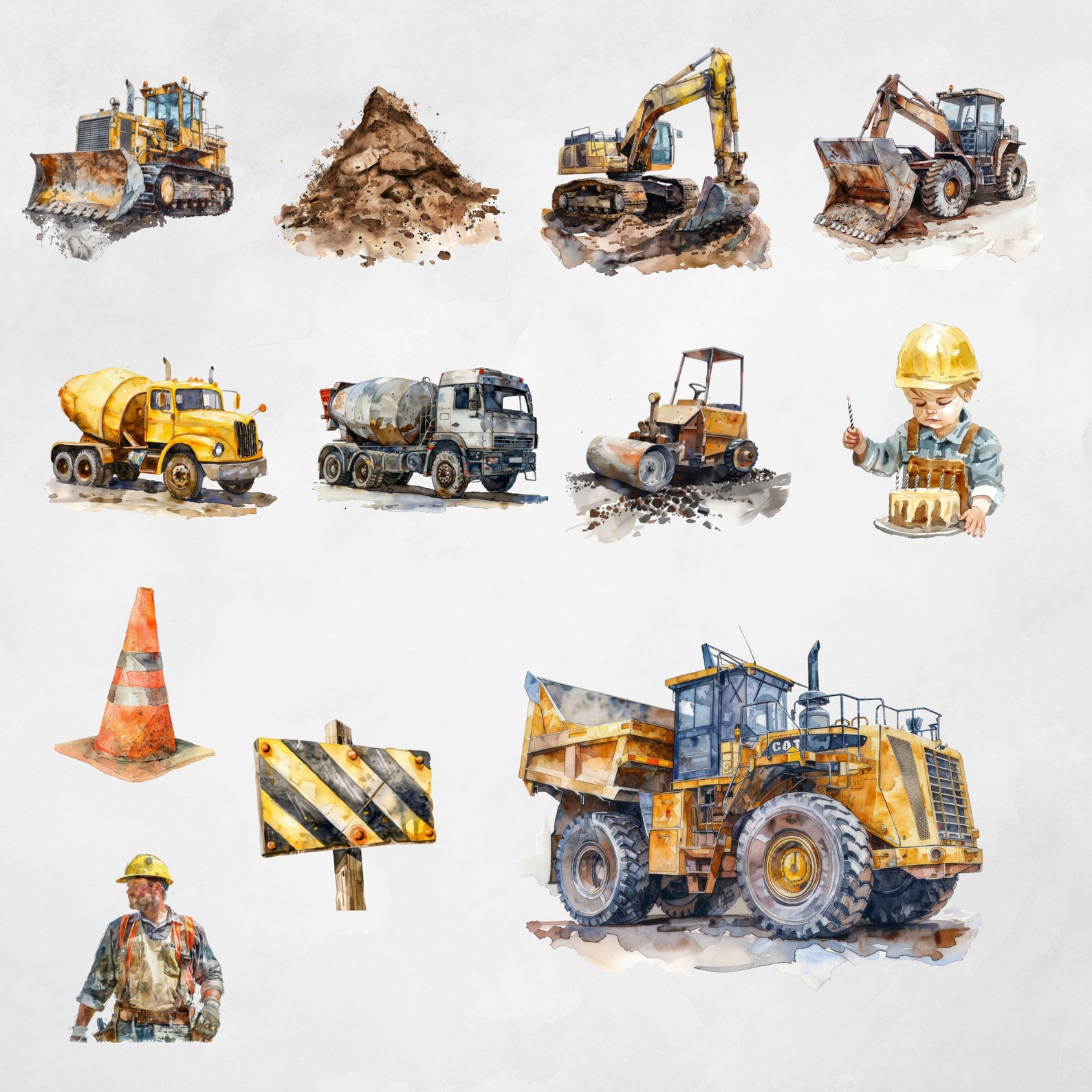 Construction Clipart, Watercolor Construction, Construction Vehicle ...