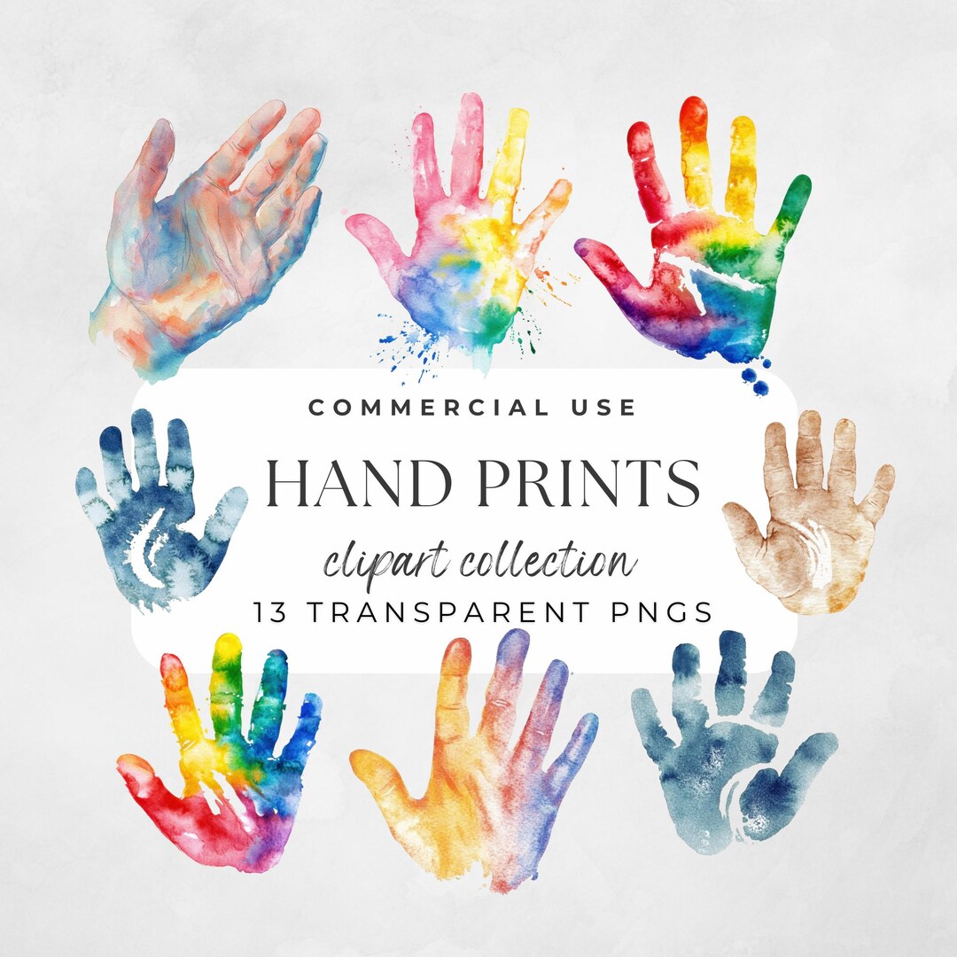 Handprint Clipart, Baby Handprints, Rainbow Handprints, Hands Graphics ...