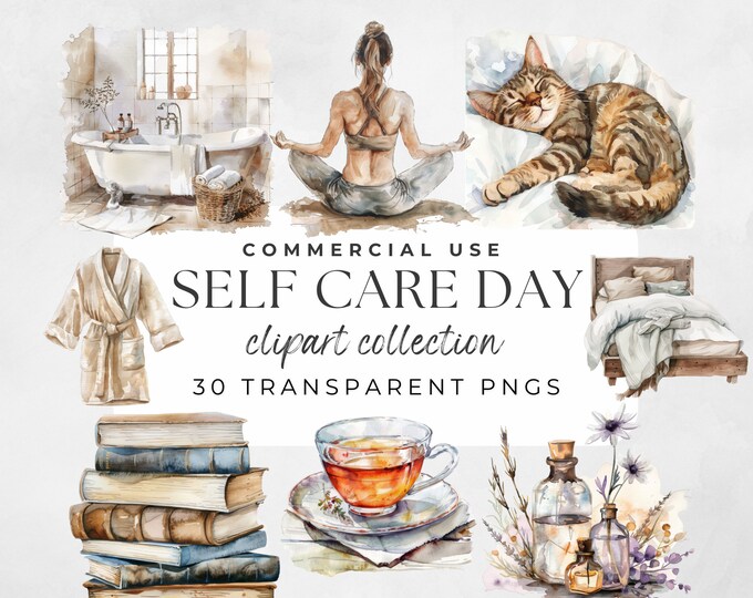 Cozy Self Care Watercolor Clipart Set | 25 PNG Images | Commercial Use ...