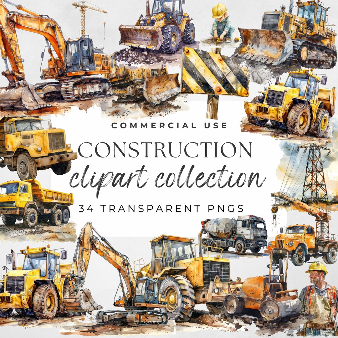 Construction Clipart, Watercolor Construction, Construction Vehicle ...