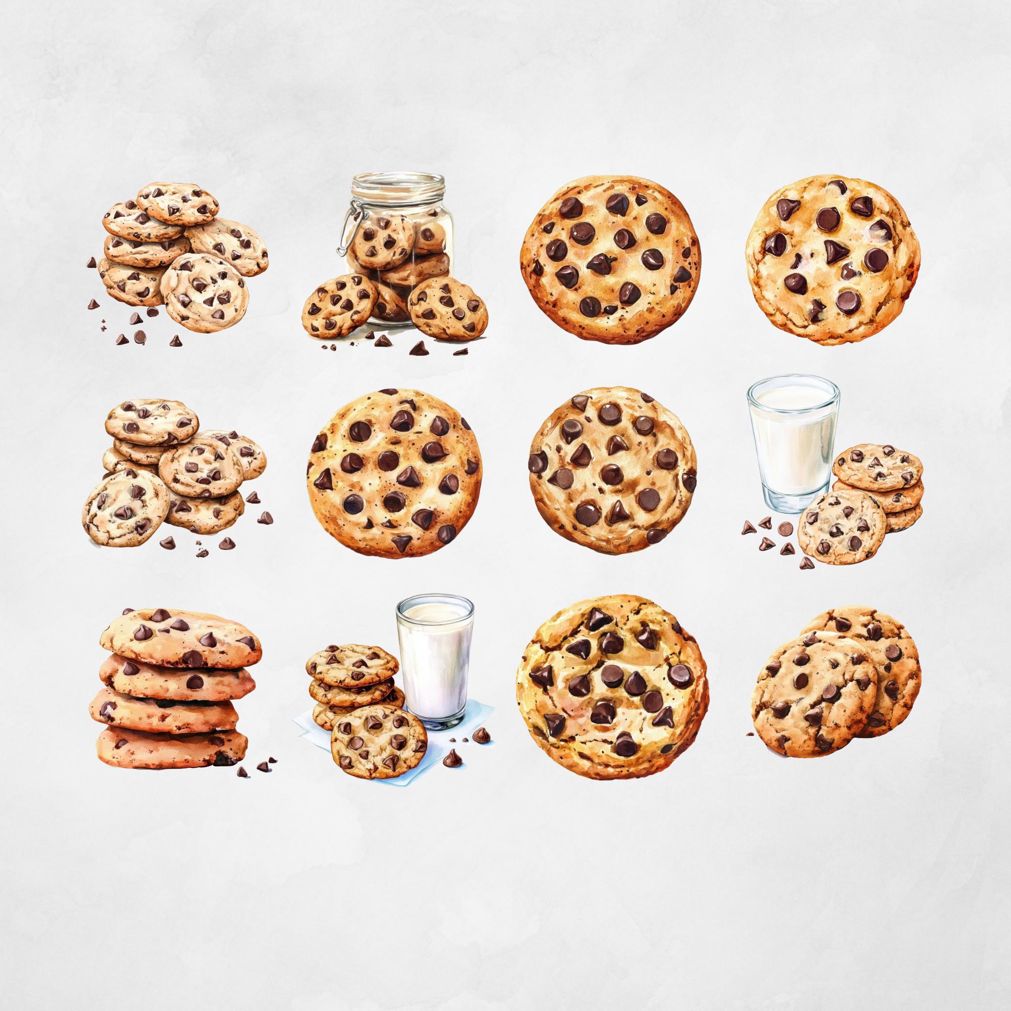 Chocolate Chip Cookies Clipart, Baking Clipart, Cookie PNG, Watercolor ...