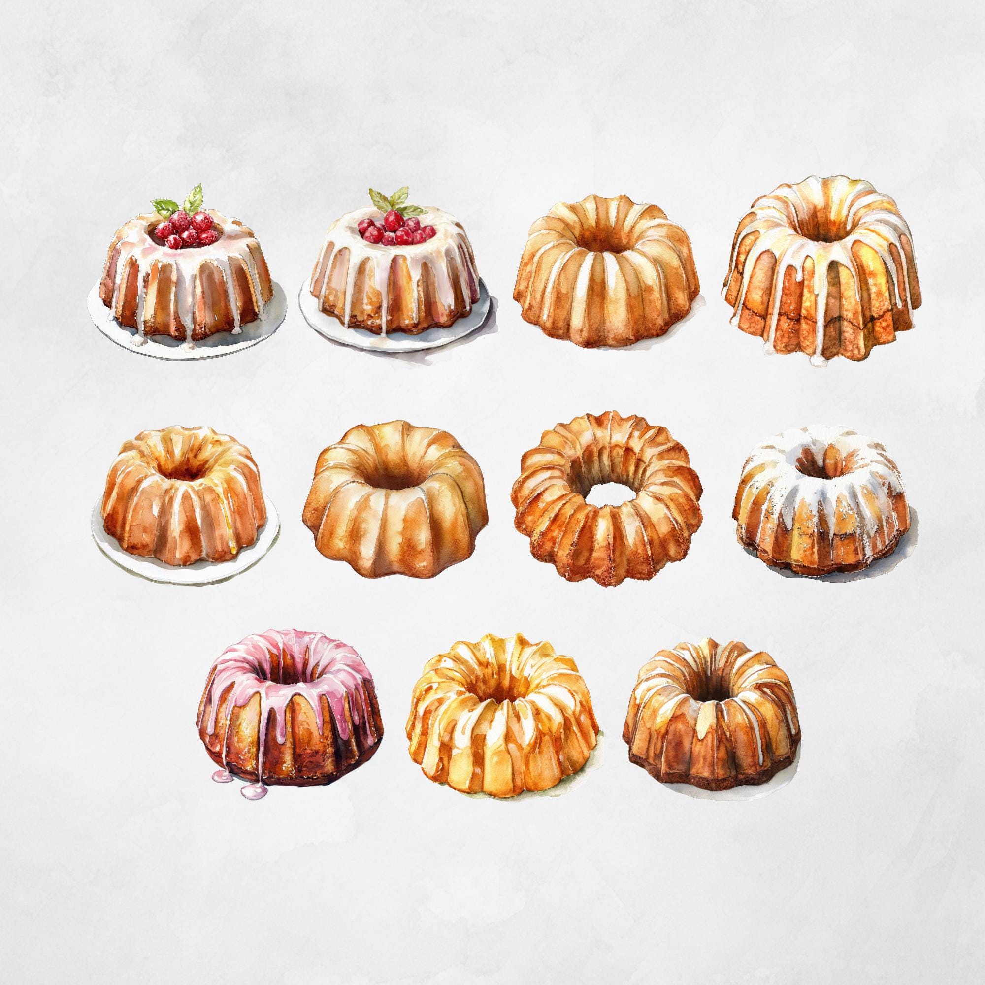 Bundt Cake Clipart, Bundt Cake Clip Art, Watercolor Dessert, Bake Sale ...