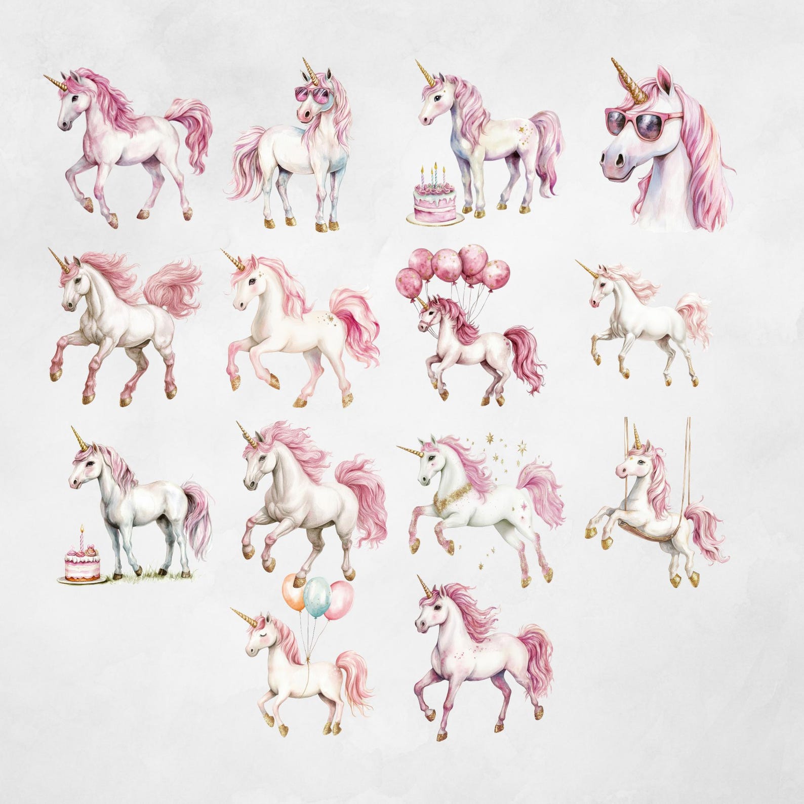 Birthday Unicorn, Unicorn Clip Art, Rainbow Unicorn, Watercolor Unicorn ...