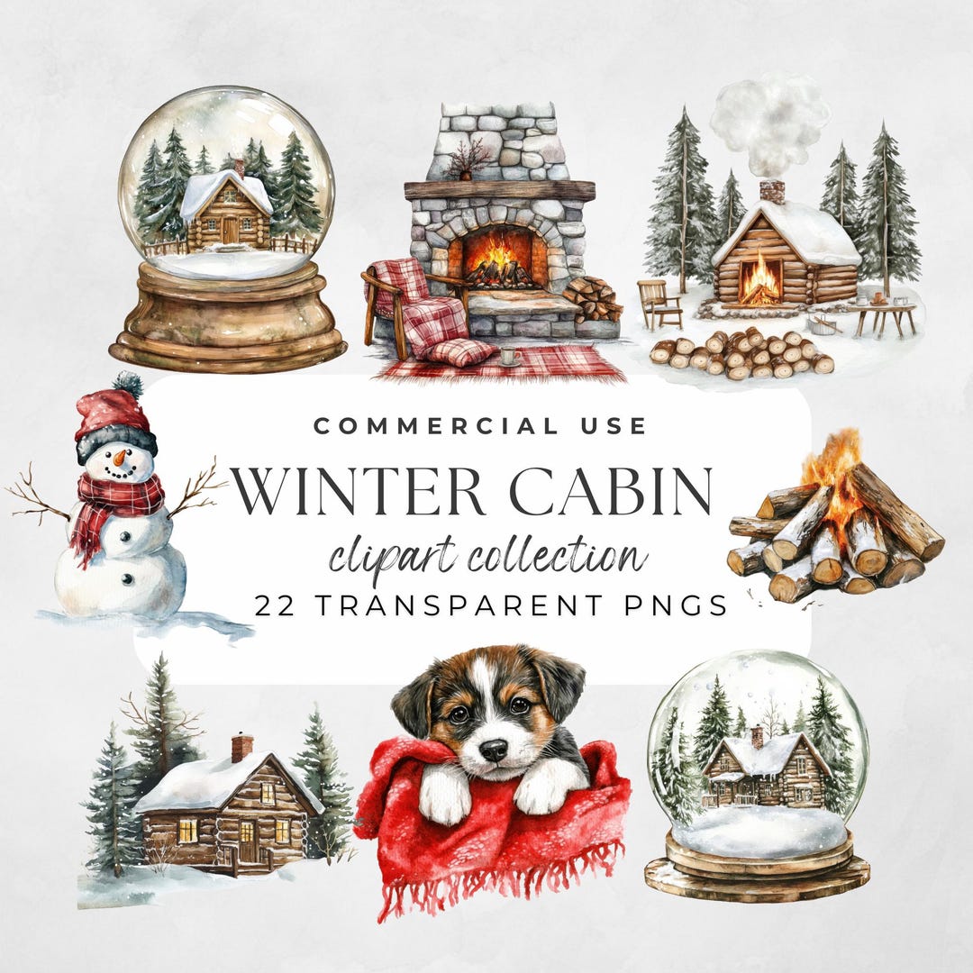 Winter Cabin Clipart, Christmas Clipart, Cozy Winter Clipart, Winter ...