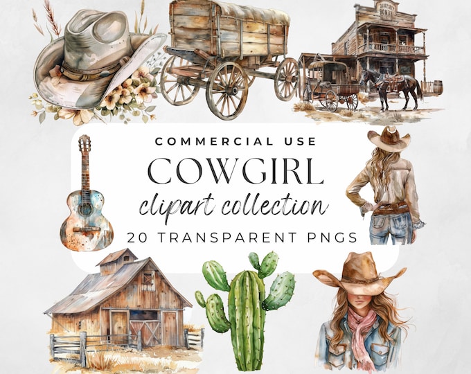 Watercolor Cowgirl Clipart-western Illustration-wild West-cowgirl Boots ...