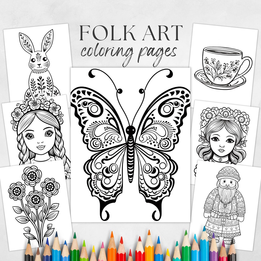Folk Coloring Book, Flower Coloring Page, Nature Coloring Book, Crafts ...