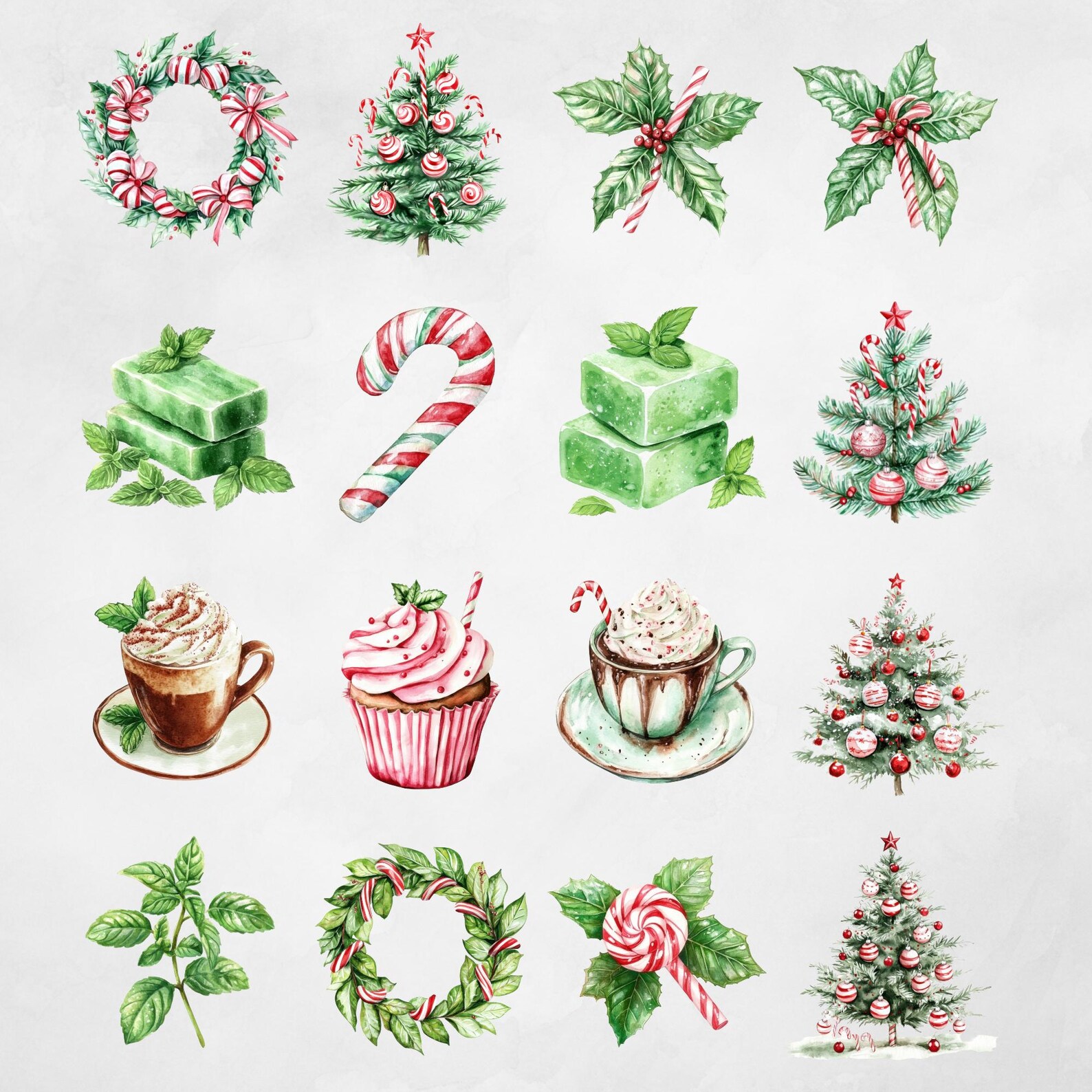 Peppermint Christmas Clipart Watercolor Candy Cane Peppermint Mocha ...