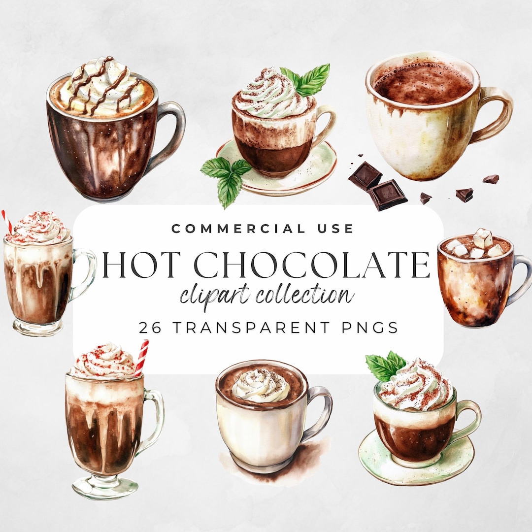Hot Chocolate Clipart, Hot Cocoa, Winter Clipart, Christmas Watercolor ...