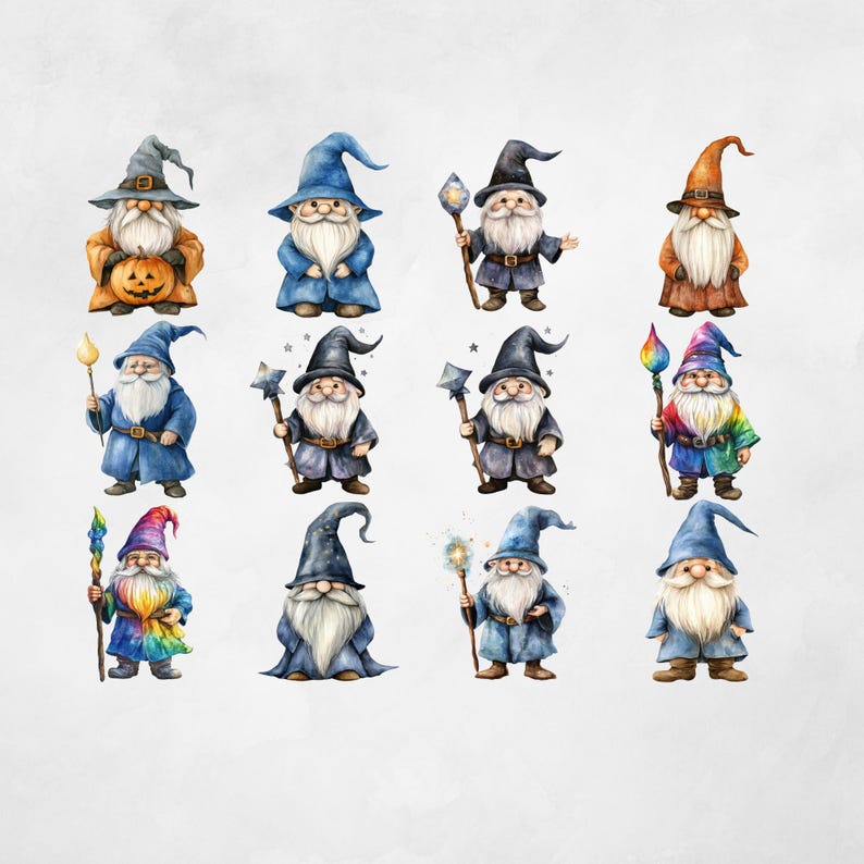 Wizard Gnomes Watercolor Clipart PNG Fantasy Cute Gnome Illustration ...