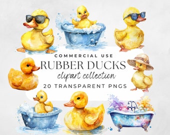 Rubber Ducky Clipart Set Bubble Bath Time Graphics PNG Cute Baby Shower ...