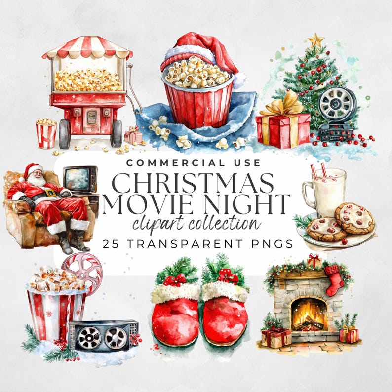 Christmas Movie Night Clipart, Christmas Night, Christmas Eve Clipart ...