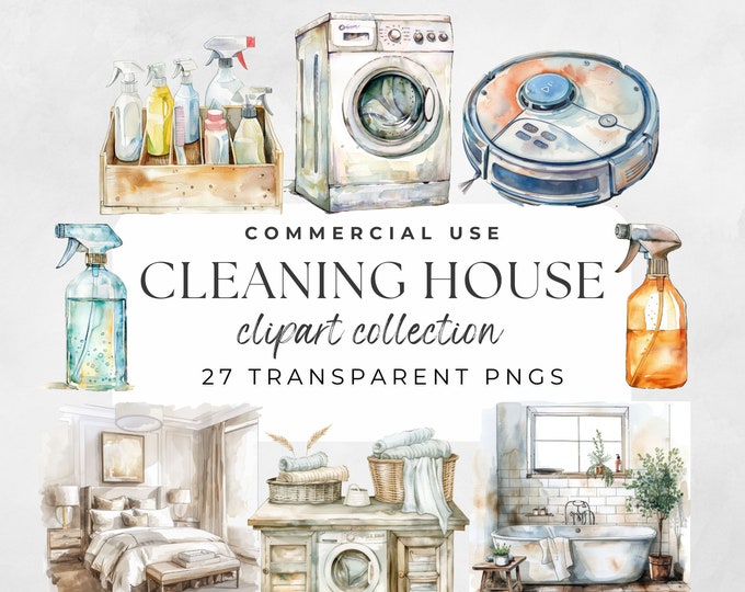 Housekeeping Clipart Bundle, PNG Graphic Digital Download Watercolor ...