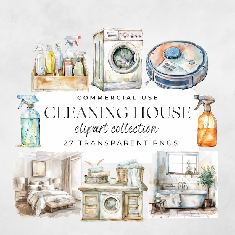 Cleaning Clip Art, Laundry Clipart, Housekeeping Cleaning Supplies ...