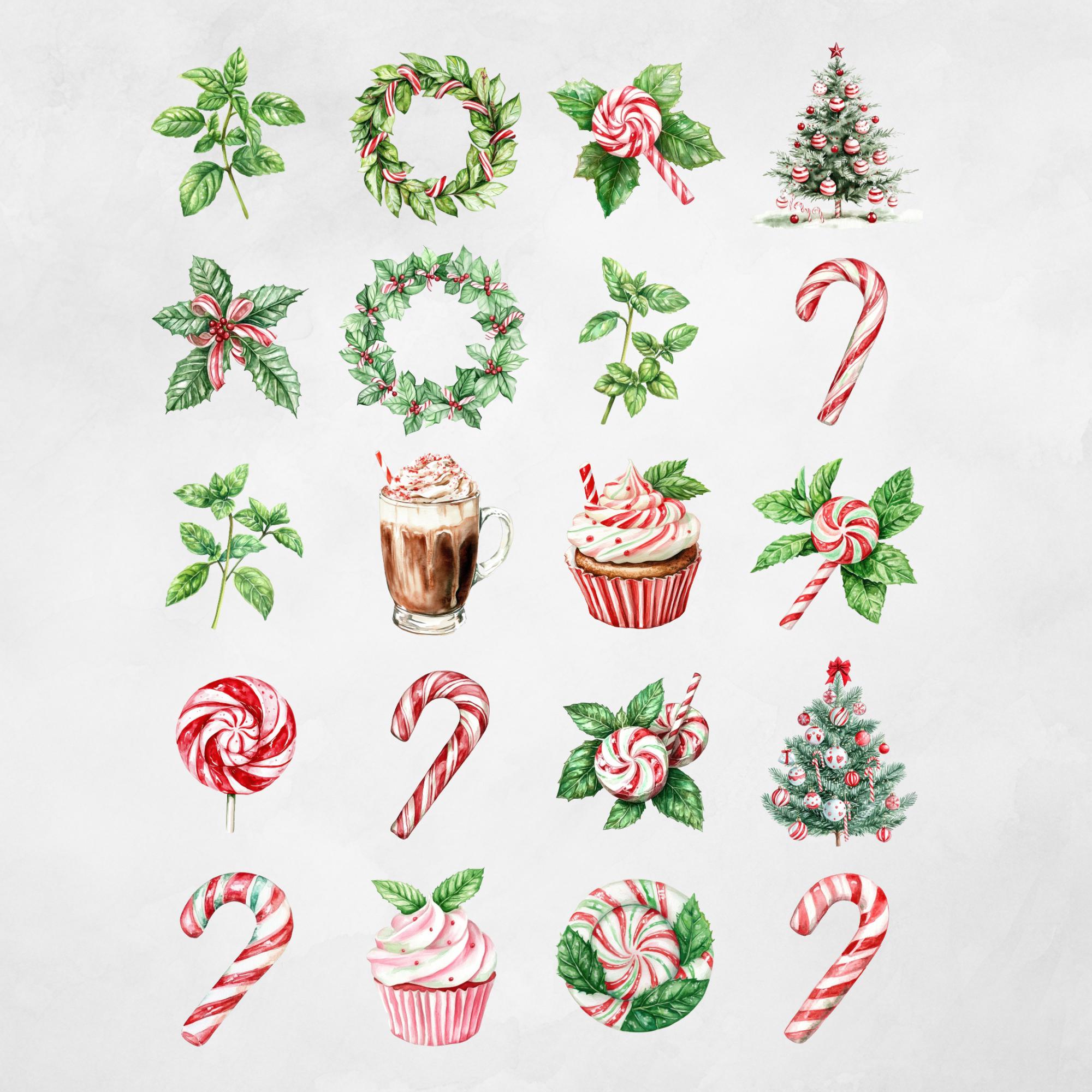 Peppermint Christmas Clipart, Watercolor Christmas, Candy Cane Clipart ...