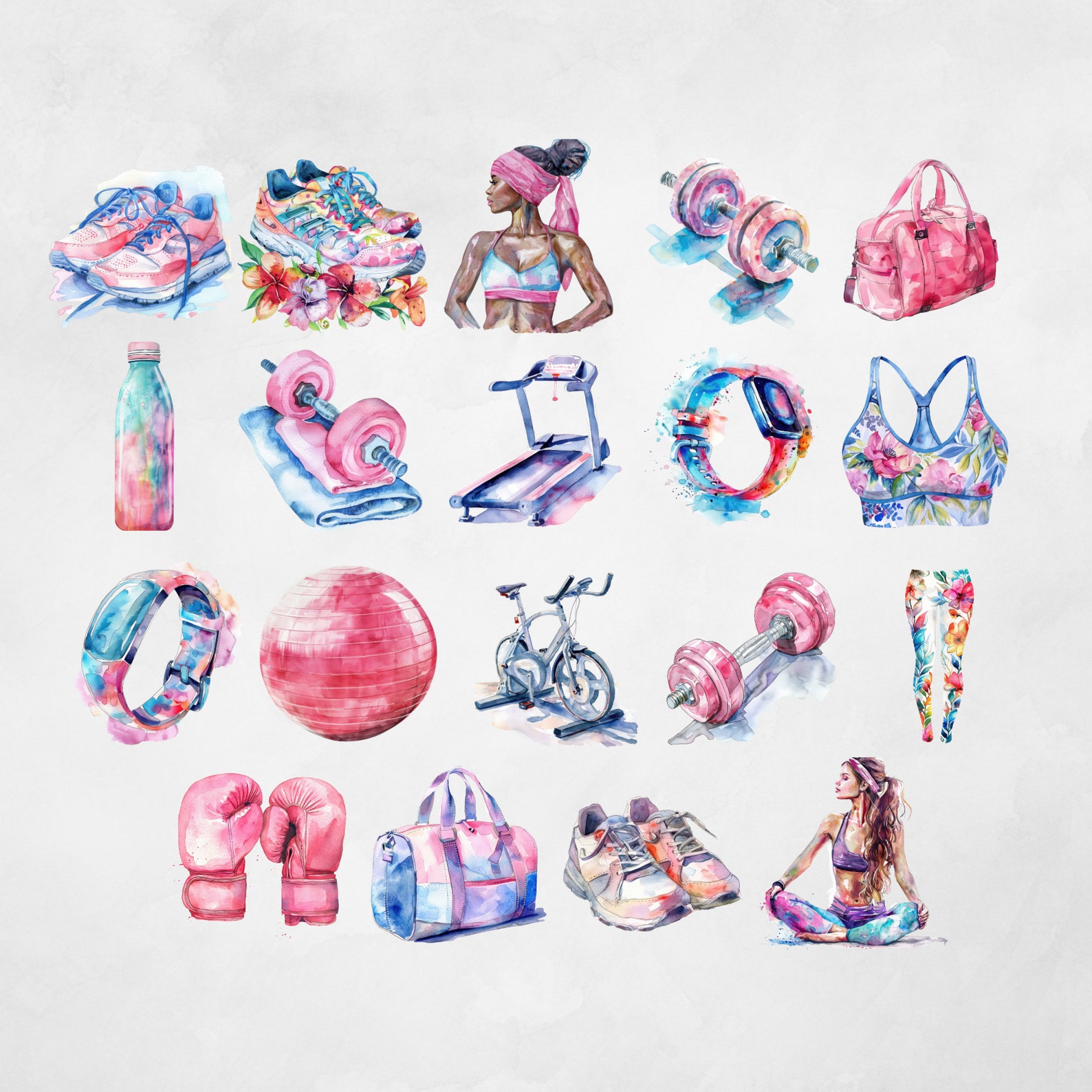 Workout Cliparts, Fitness Watercolor, Exercise Cliparts, Digital ...