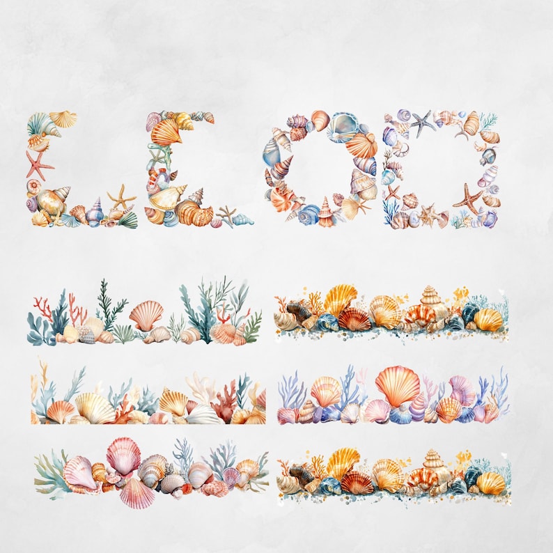 Seashell Border Clipart, Seashells Watercolor, Seashell Borders Png ...