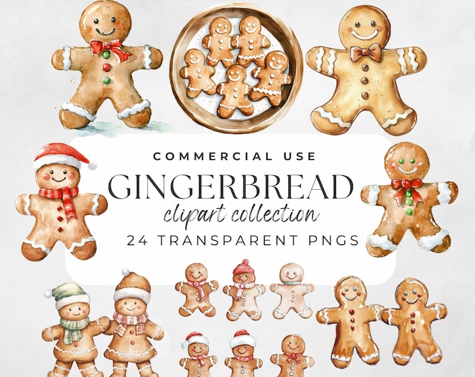 Gingerbread Man Clipart Watercolor, Christmas Clipart, Cute Gingerbread ...