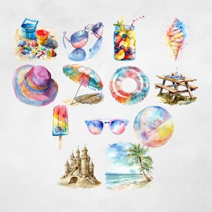 Pastel Summer Clipart, Watercolour Clipart, Ice Cream Clipart, Flip ...