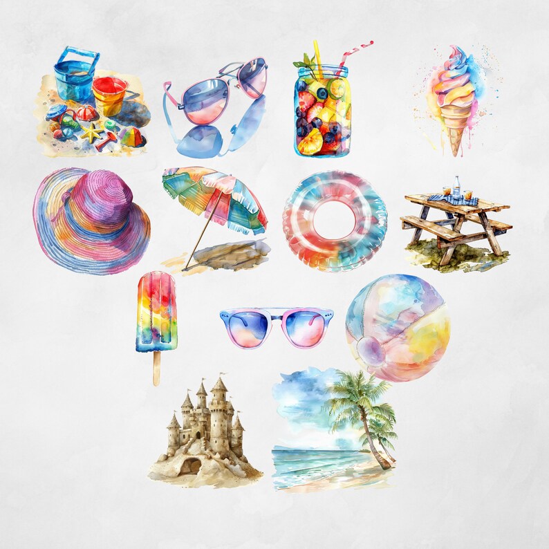 Pastel Summer Clipart, Watercolour Clipart, Ice Cream Clipart, Flip ...