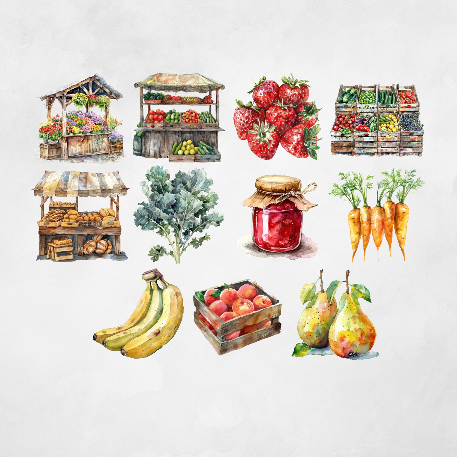 Watercolor Farmers Market Clipart, Farm Produce, Produce Clipart ...