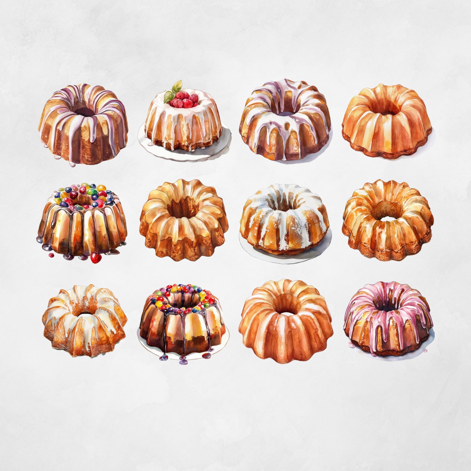 Bundt Cake Clipart, Bundt Cake Clip Art, Watercolor Dessert, Bake Sale ...
