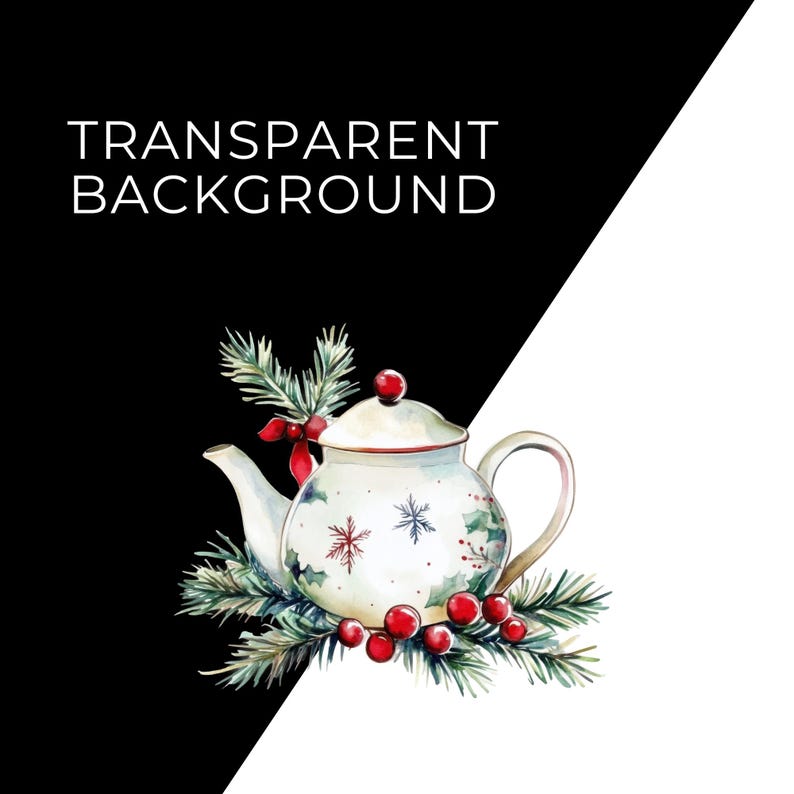 Tea Party Clipart Christmas Watercolor Teapot Vintage Png Teacup ...